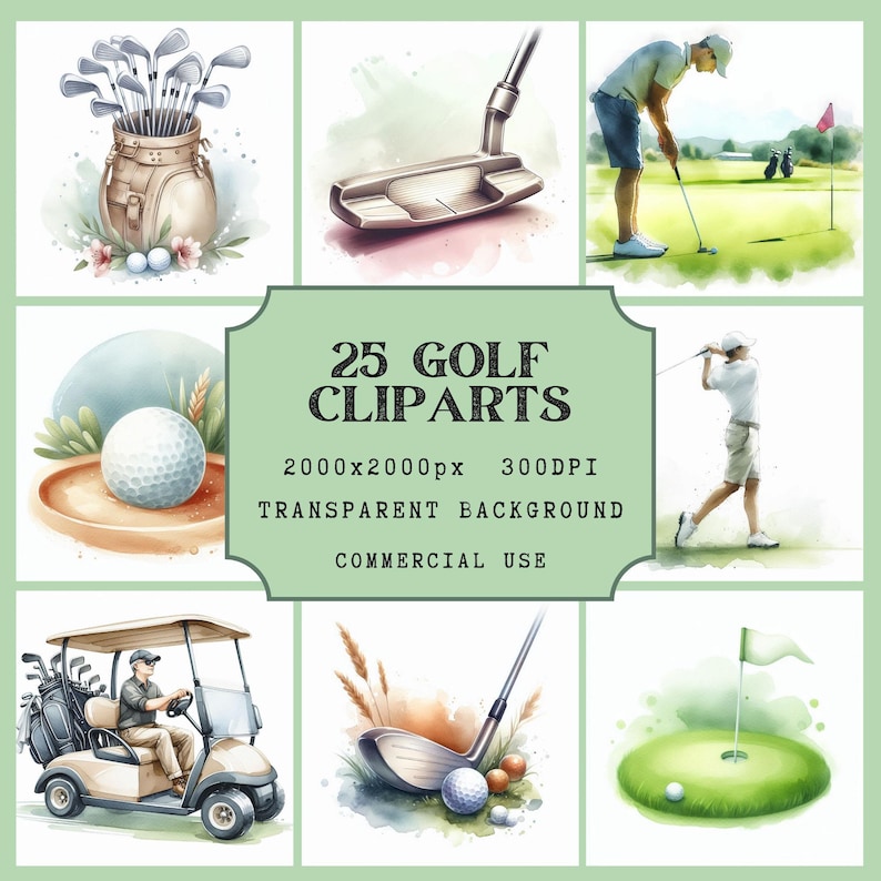 25 Golf Watercolor Clipart: Sports Illustrations (digital Download) - Etsy