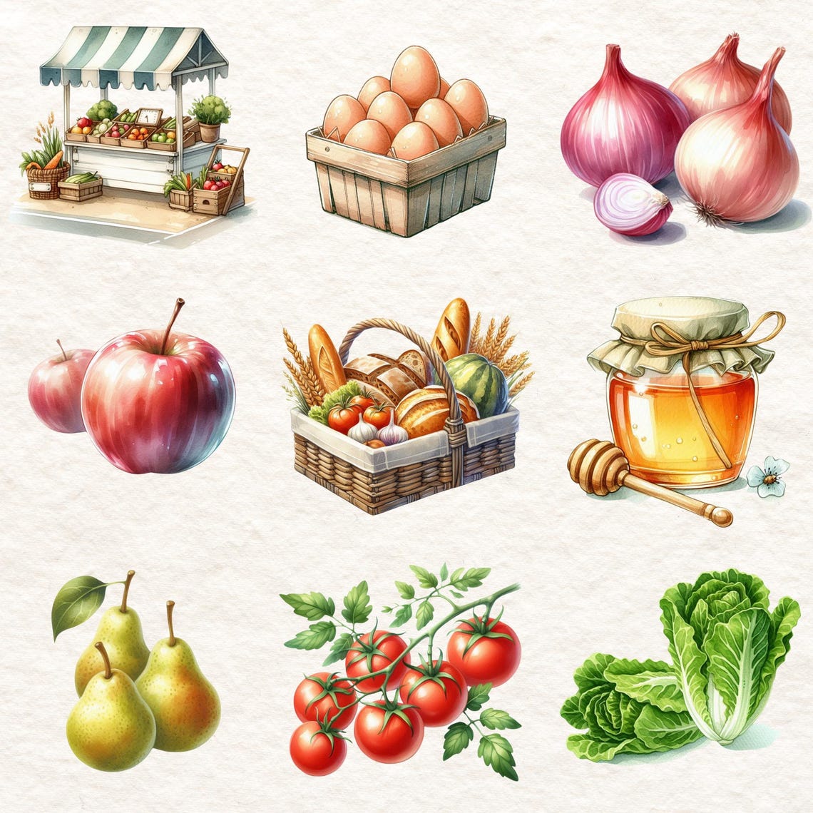 Farmers Market Watercolor Clipart: Fresh Produce PNG (digital Download ...