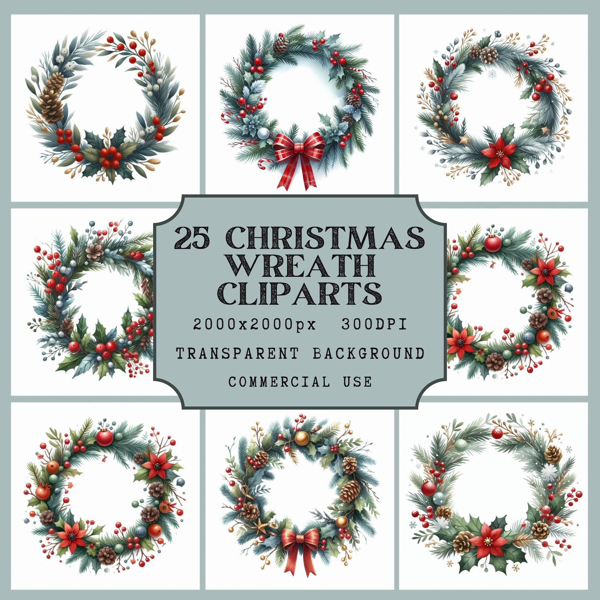 25 Christmas Wreath Cliparts Christmas Clipart Christmas Wreath PNG ...