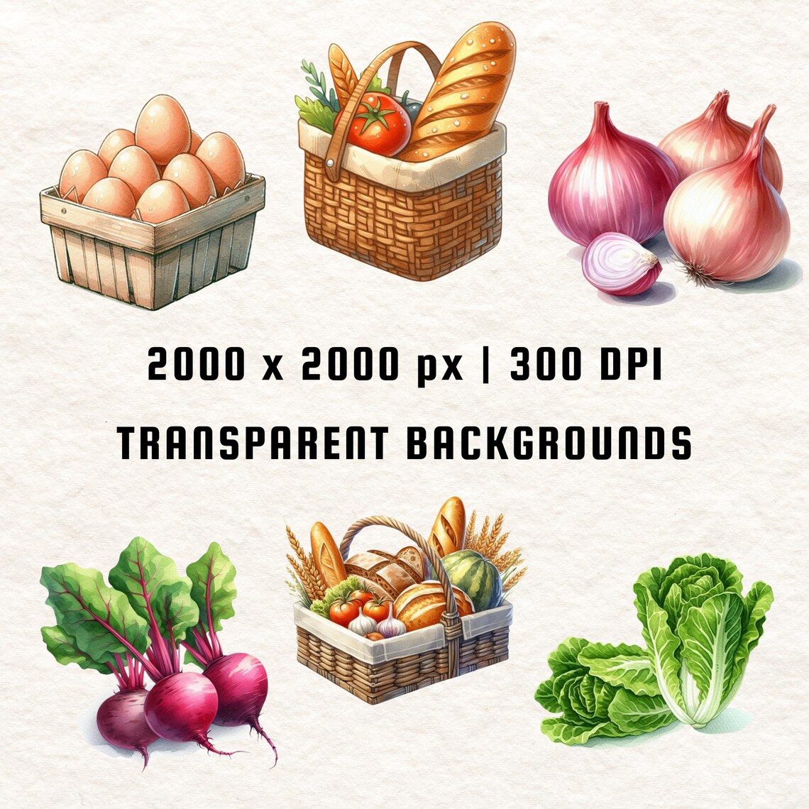 Farmers Market Watercolor Clipart: Fresh Produce PNG (digital Download ...