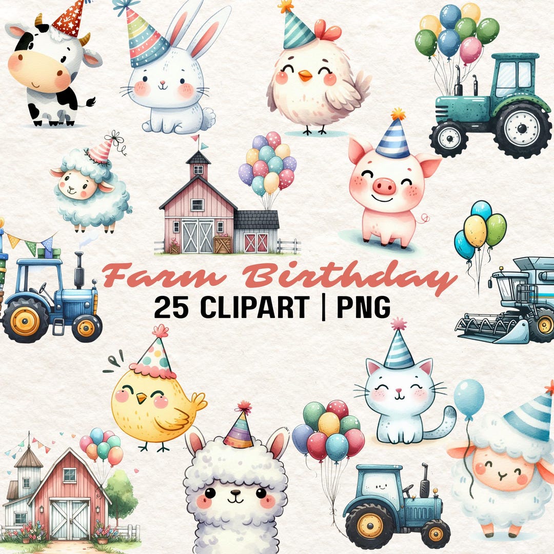 25 Farm Birthday Clipart | Birthday Clipart | Farm Animal Clipart ...