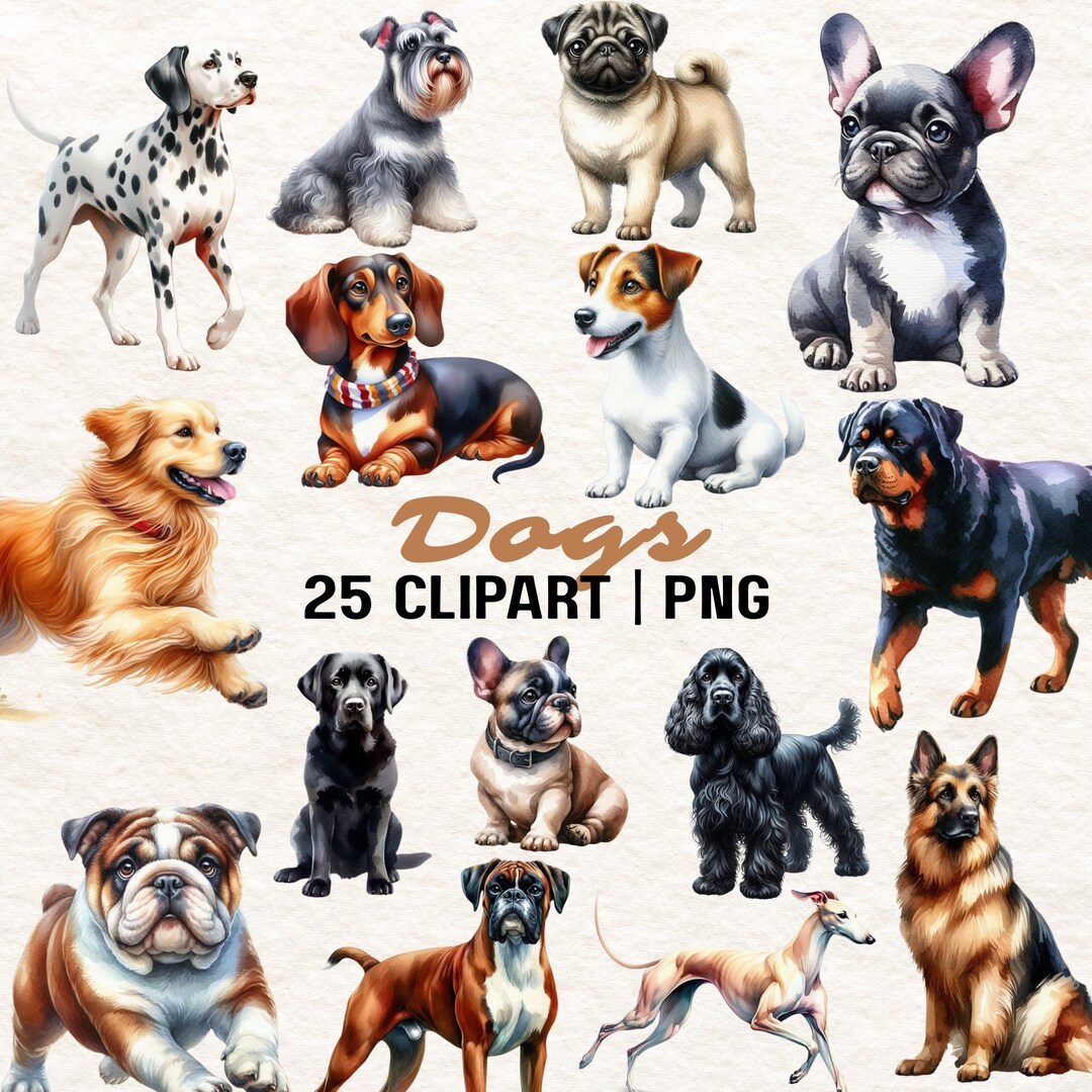 25 Dog Clipart | Dogs Clipart | Dog PNG | Puppy PNG | Dog Breeds | Pet ...