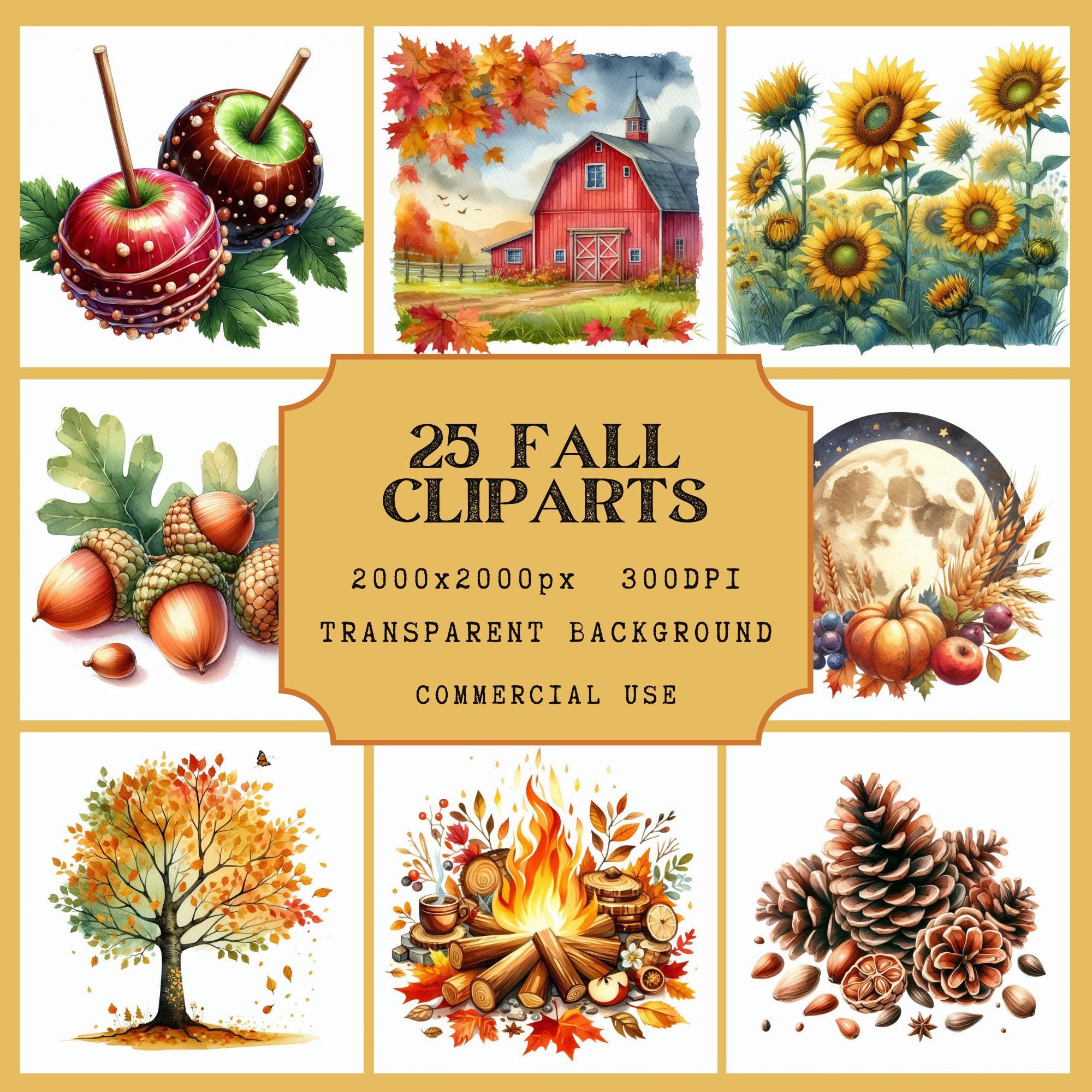 25 Fall Clipart | Pumpkin Clipart | Fall Leaf Watercolor Clipart | Fall ...