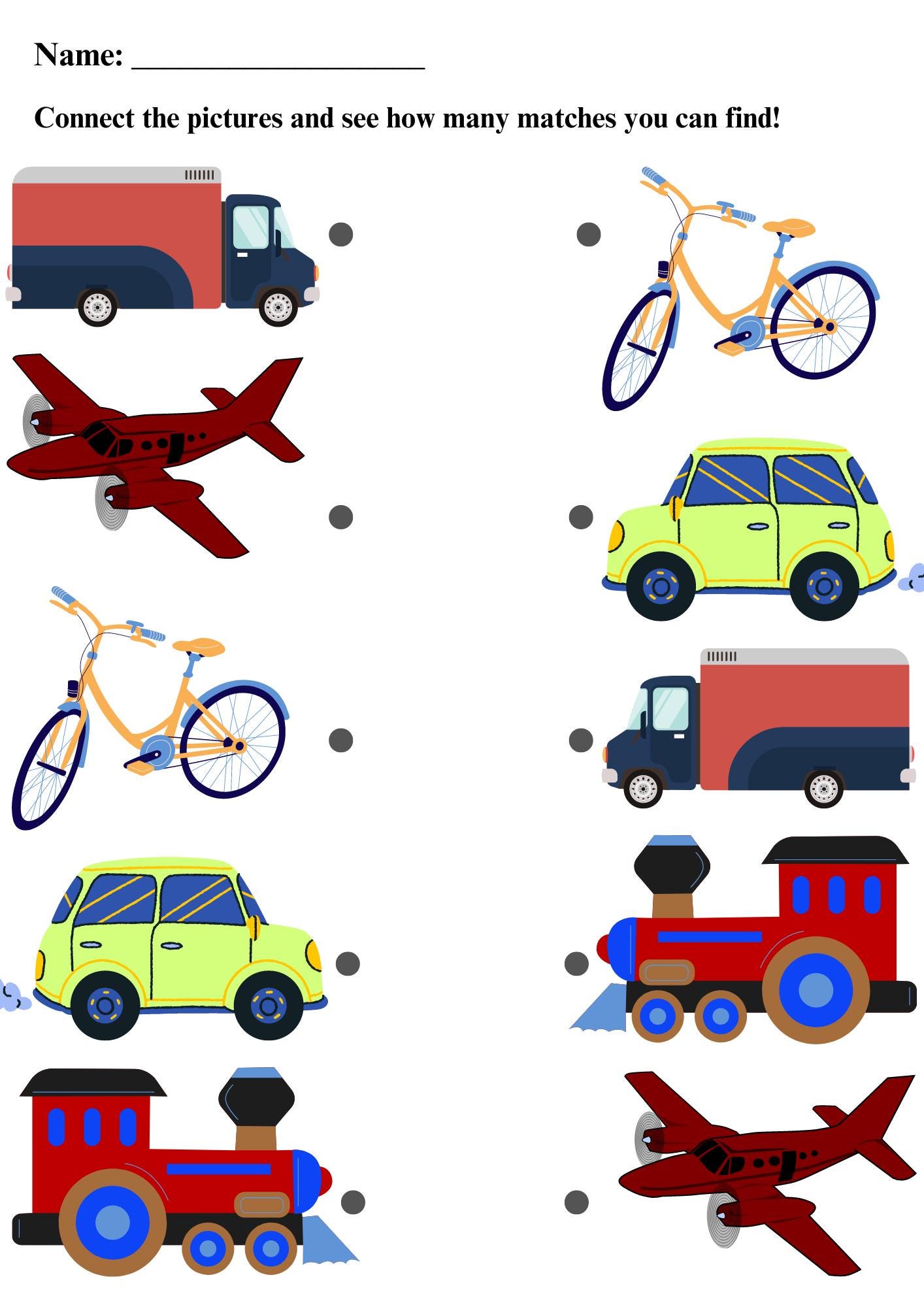 Matching Pictures Activity Sheets - Etsy