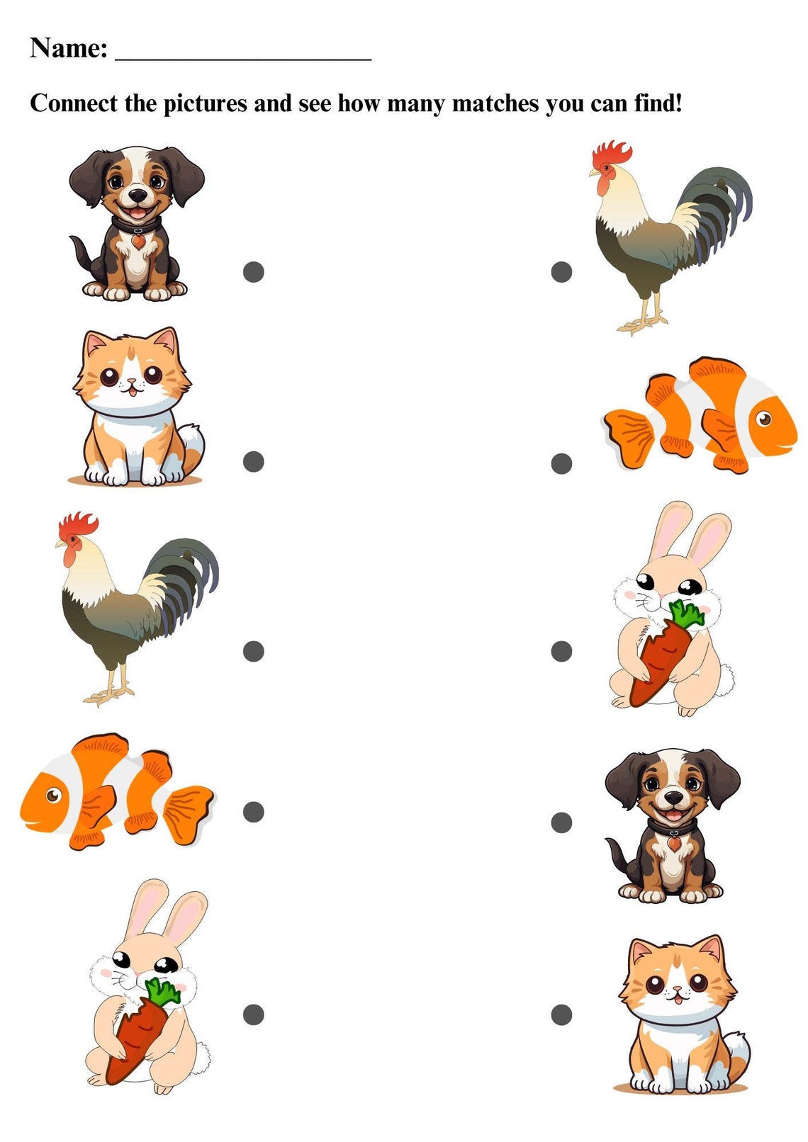 Matching Pictures Activity Sheets - Etsy