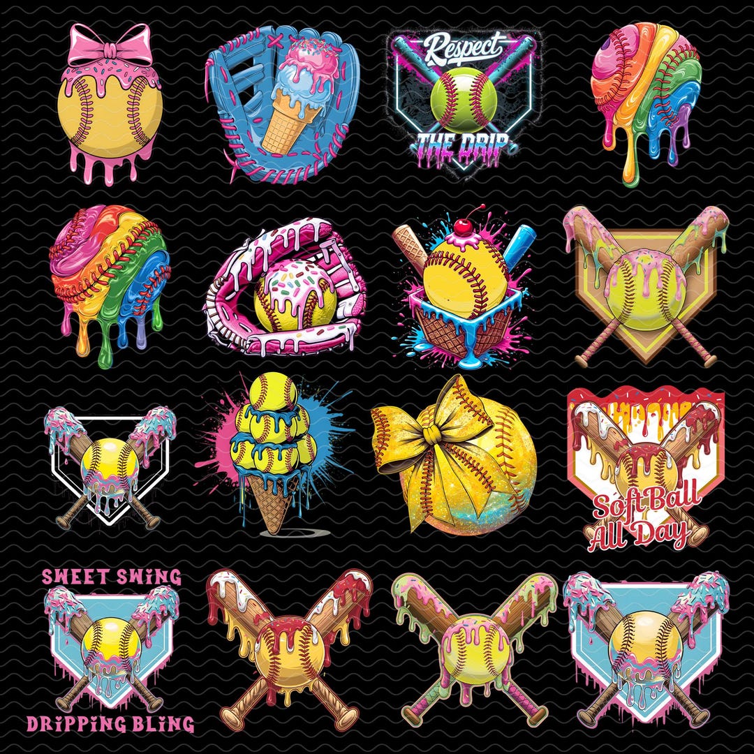 Ice Cream Softball Drip Png Bundle, Softball Drip PNG Bundle, Ice Cream ...