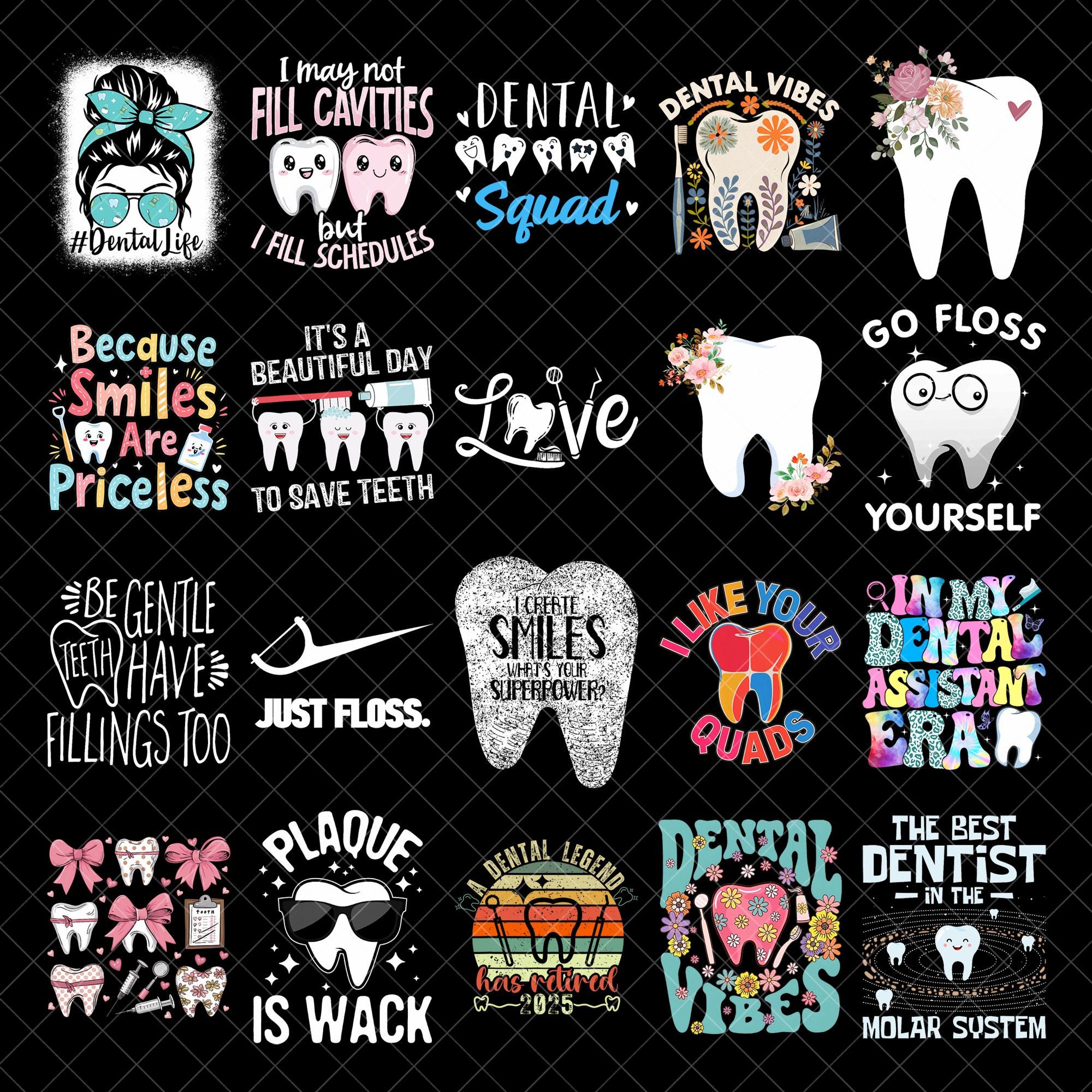 Dentists PNG Bundle, Funny Tooth Png, Floss Quotes Sublimation, Dental ...