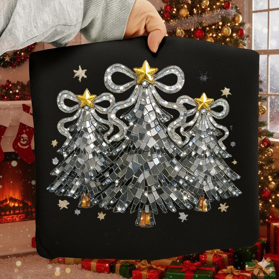 Rhinestone Christmas Tree PNG, Silver Mirror Mosaic Tree PNG, Bling ...