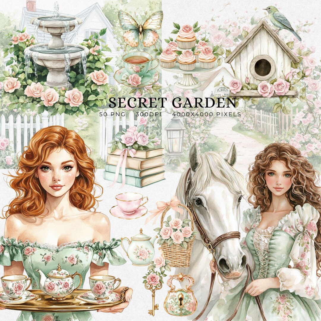 Spring Clipart Secret Garden Clipart Tea Party in Garden Clipart Garden ...