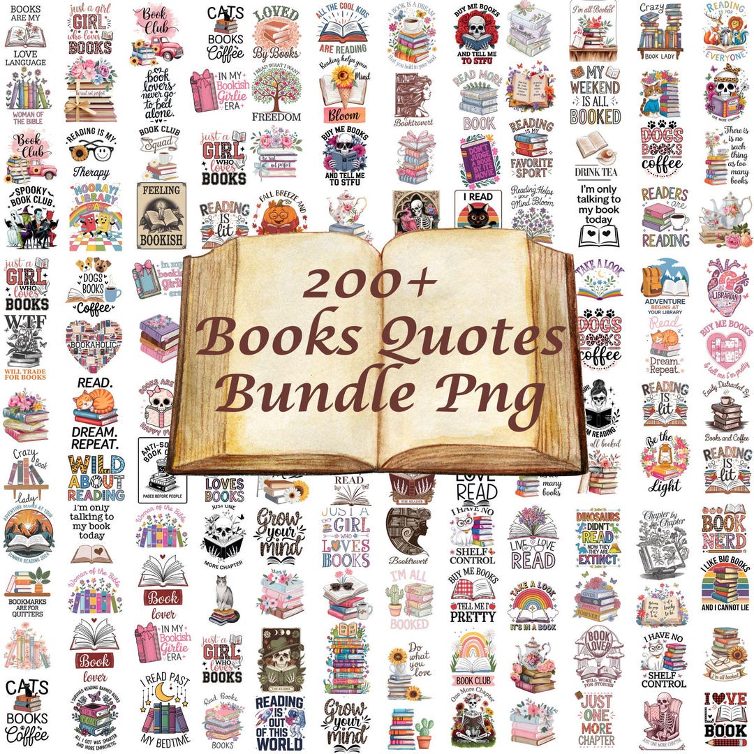 200+ Books Quotes Bundle Png, Book Reading, Booktrovert Lover, Books ...