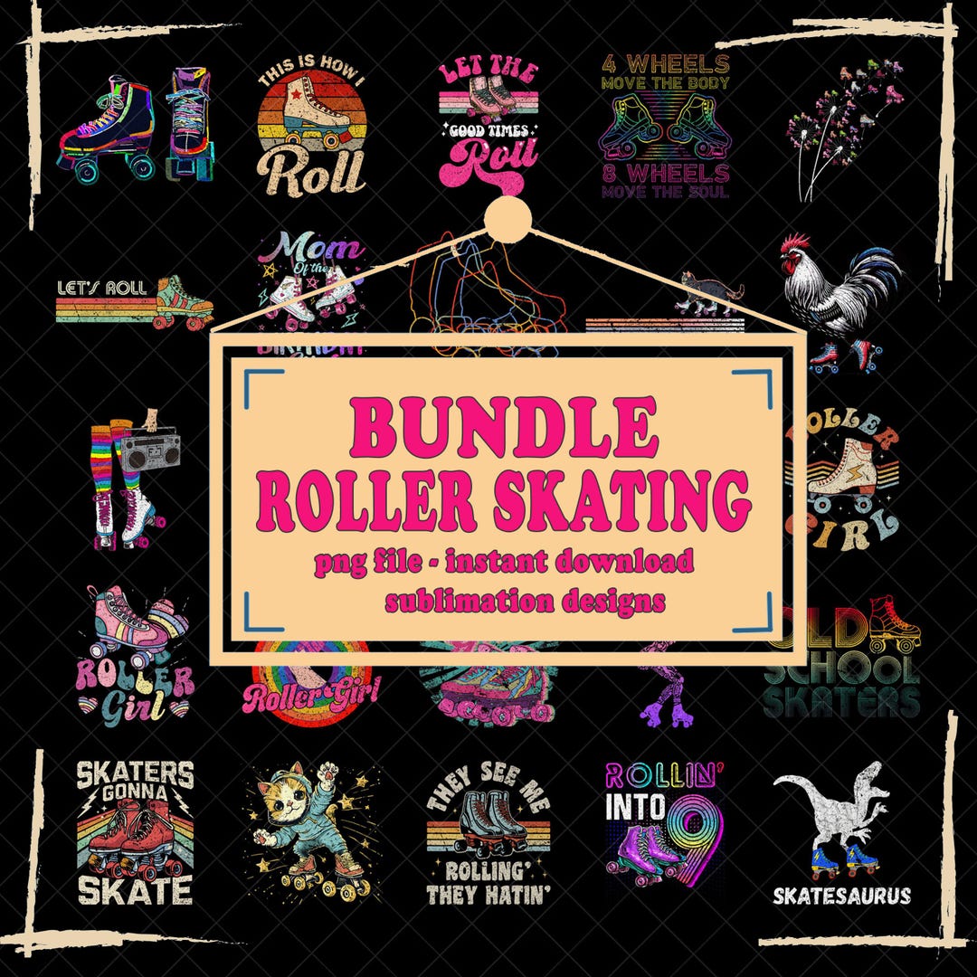 Roller Skating Bundle Png File, Roller Skating Girl Png, Retro Roller ...