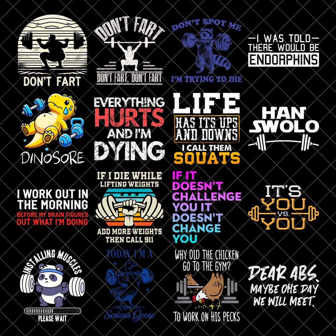 Funny Gym Fitness PNG Bundle, Workout Quotes Png, Gym SVG Sublimation ...
