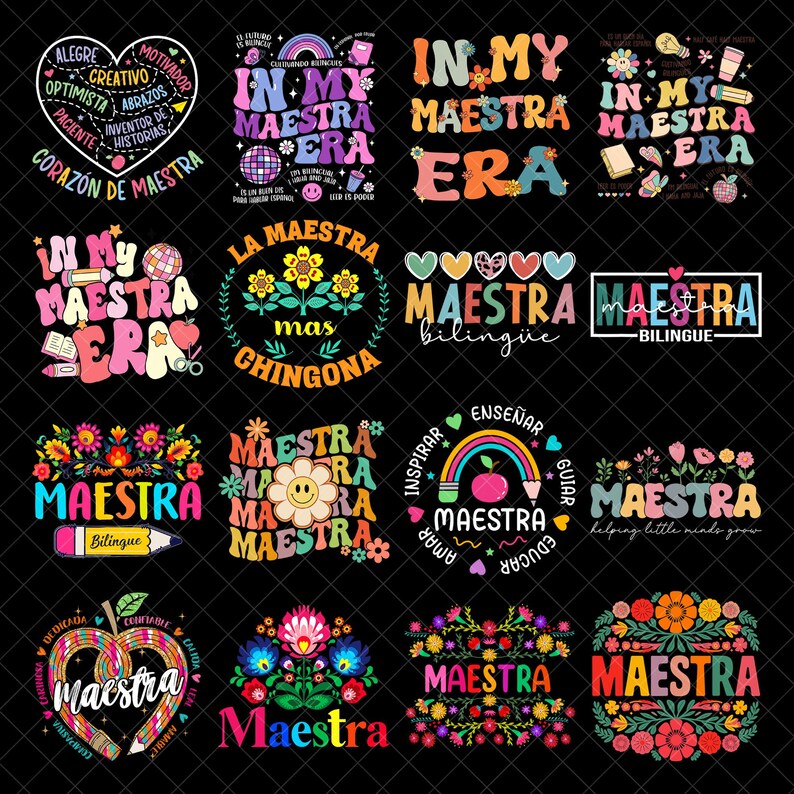 Maestra PNG Bundle, Retro Maestra Word Png, Maestra Teacher Life, Teach ...