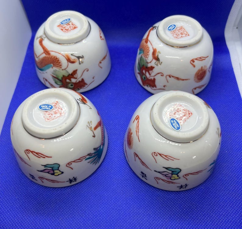 Vintage Made in Japan Lucky Dragon Sake Tea Cups Set of 4 - Etsy