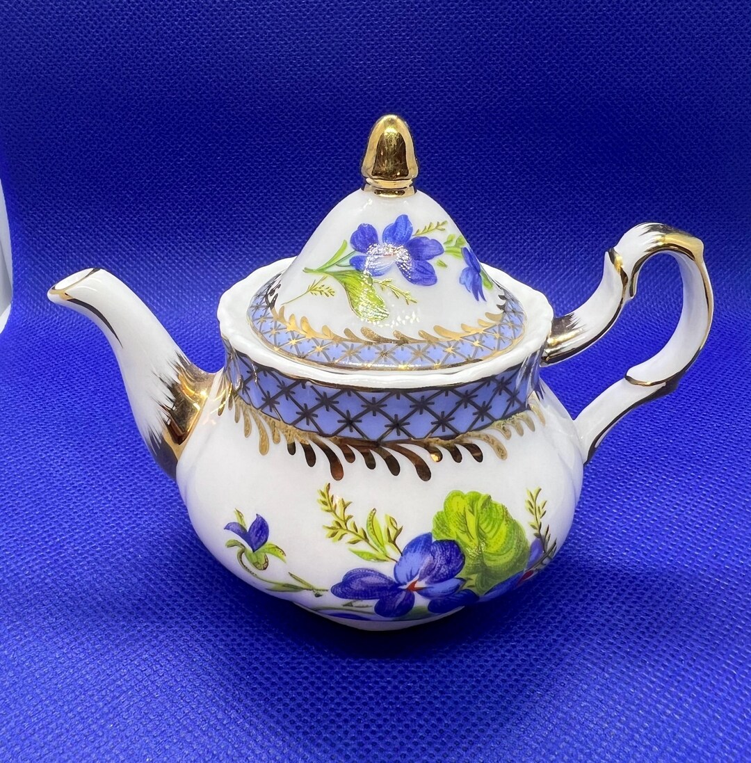 Vintage Victoria’s Garden Mini Blue Gold African Violet Teapot With Lid ...