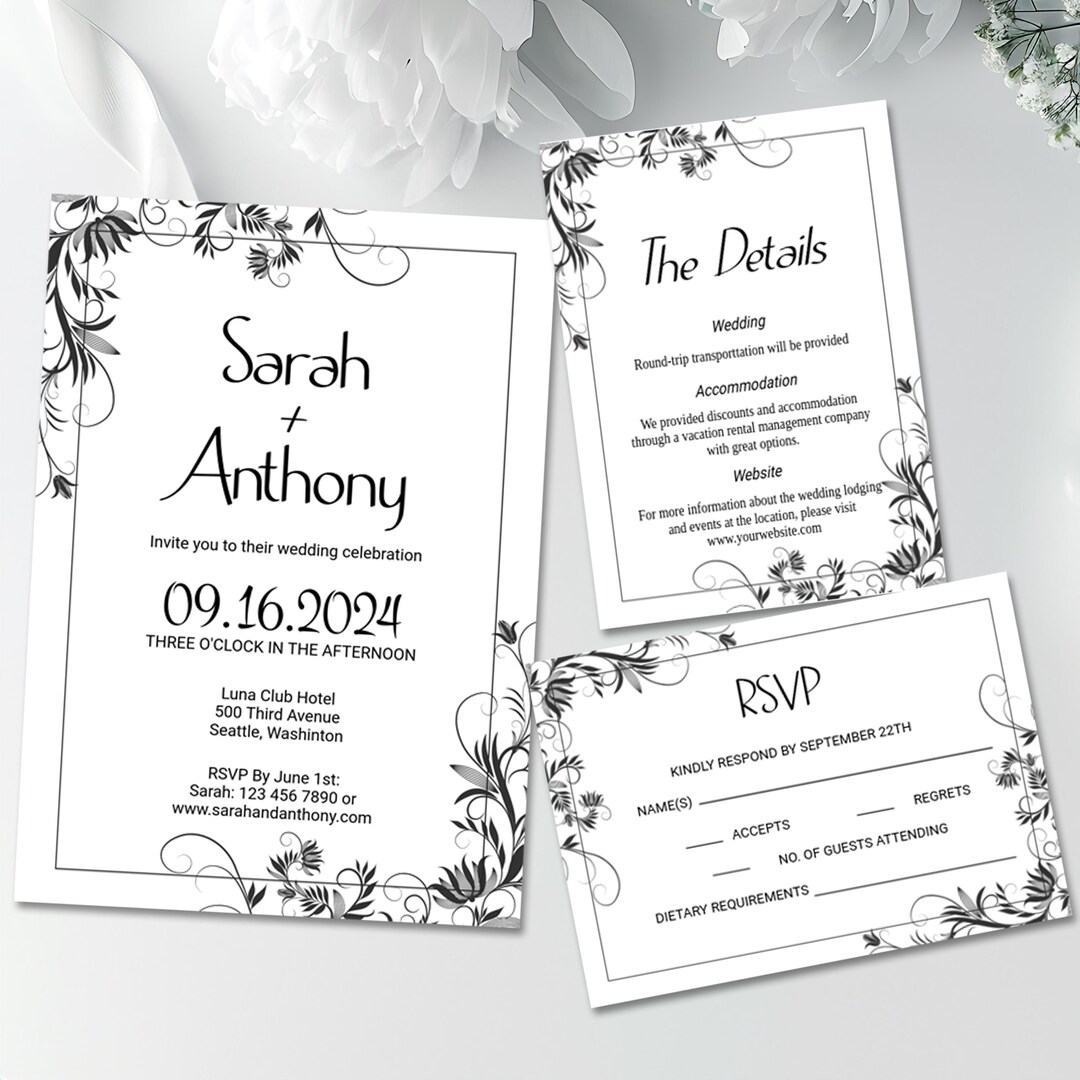 Minimalist Wedding Invitation Suit, Wedding Invites Template, Wedding ...