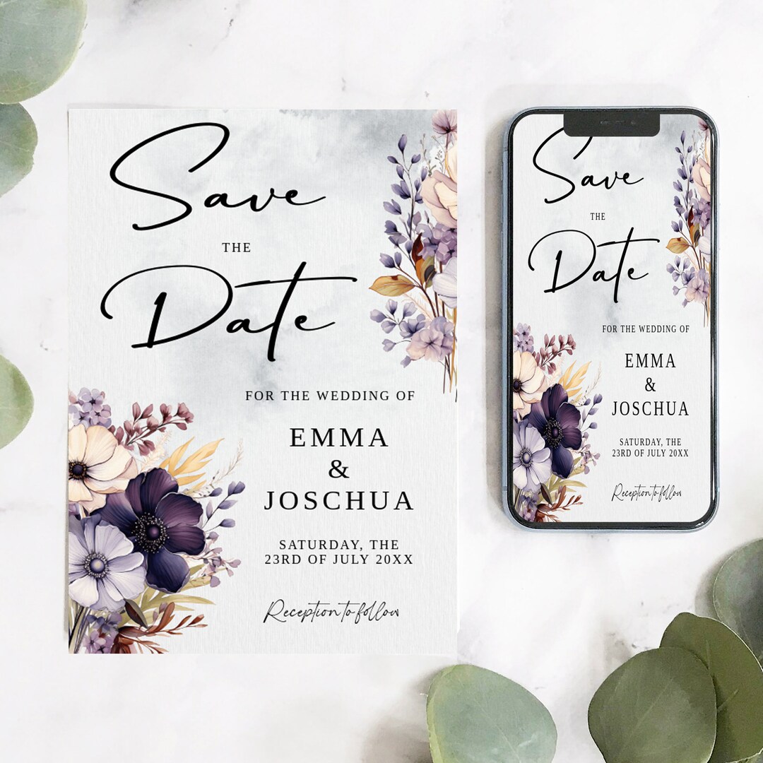 JULIET Save the Date Template, Editable Purple Save the Date Digital ...