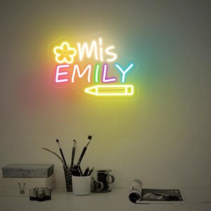 Custom Teacher Name Neon Sign,personalised Name With Pencil Teacher ...