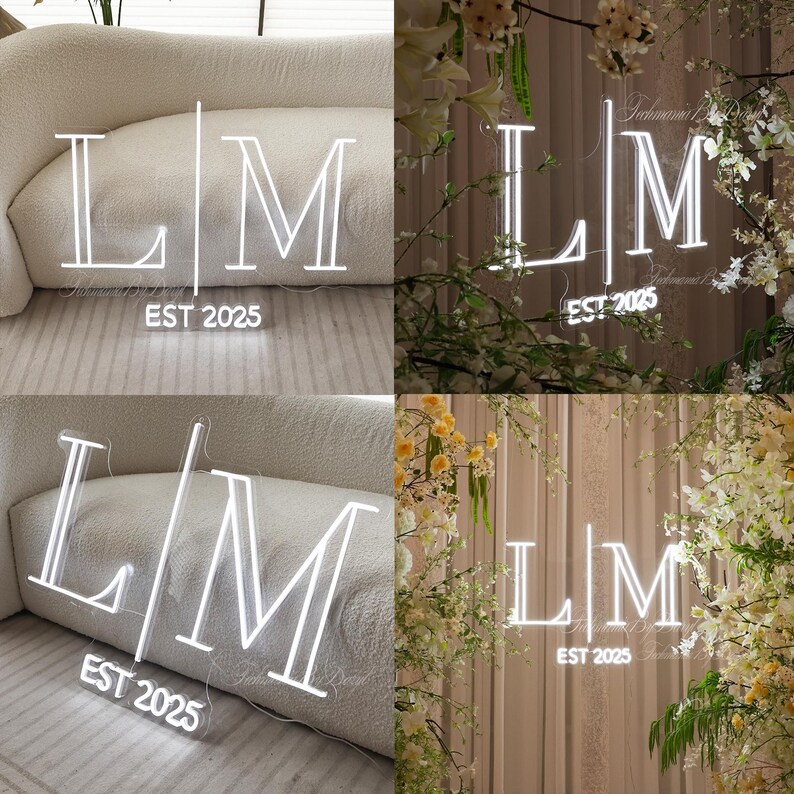 Custom Initials Minimalist Wedding Sign,couple Initials With Est Year ...
