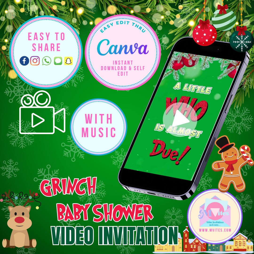 Editable Christmas Baby Shower Video Invitation, Red Green Baby Shower ...