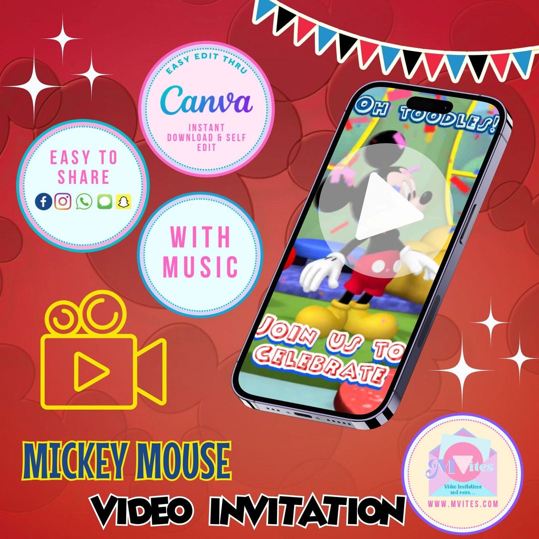 Editable Birthday Invitation, Mickey Invitation, Mouse Evite, Mickey ...