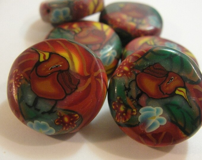 Polymer Clay Red Bird Flat Circle Beads - Etsy
