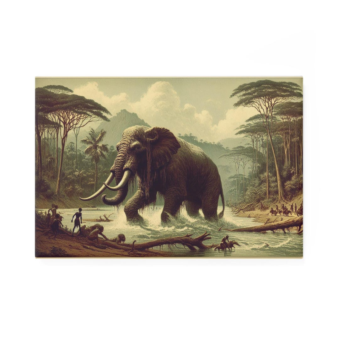 Jungle Mammoth in Vintage Art Print Style, Button Magnet, Rectangle 1 ...