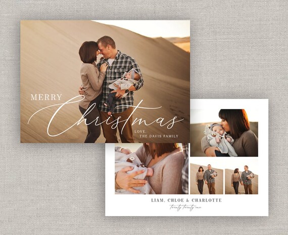 Christmas Script Card Template for Photoshop: Instant Download | Etsy