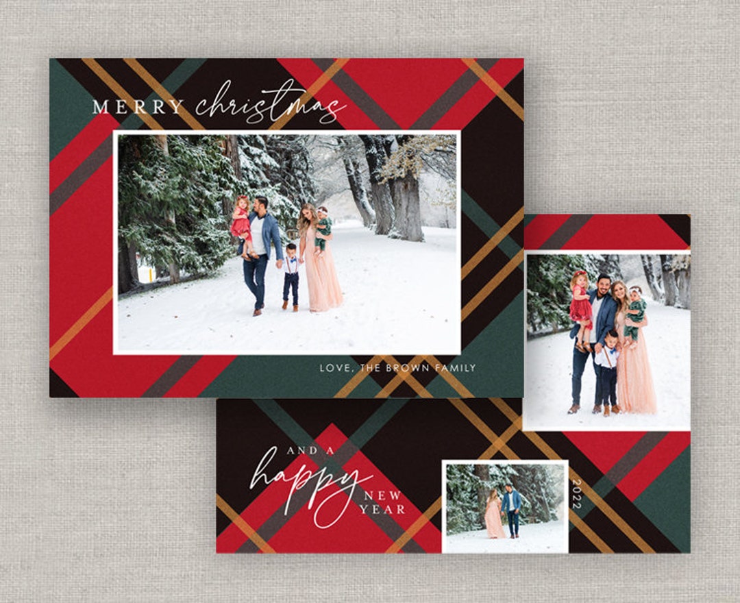Red Plaid Christmas Card Template for Photoshop: Instant Download - Etsy