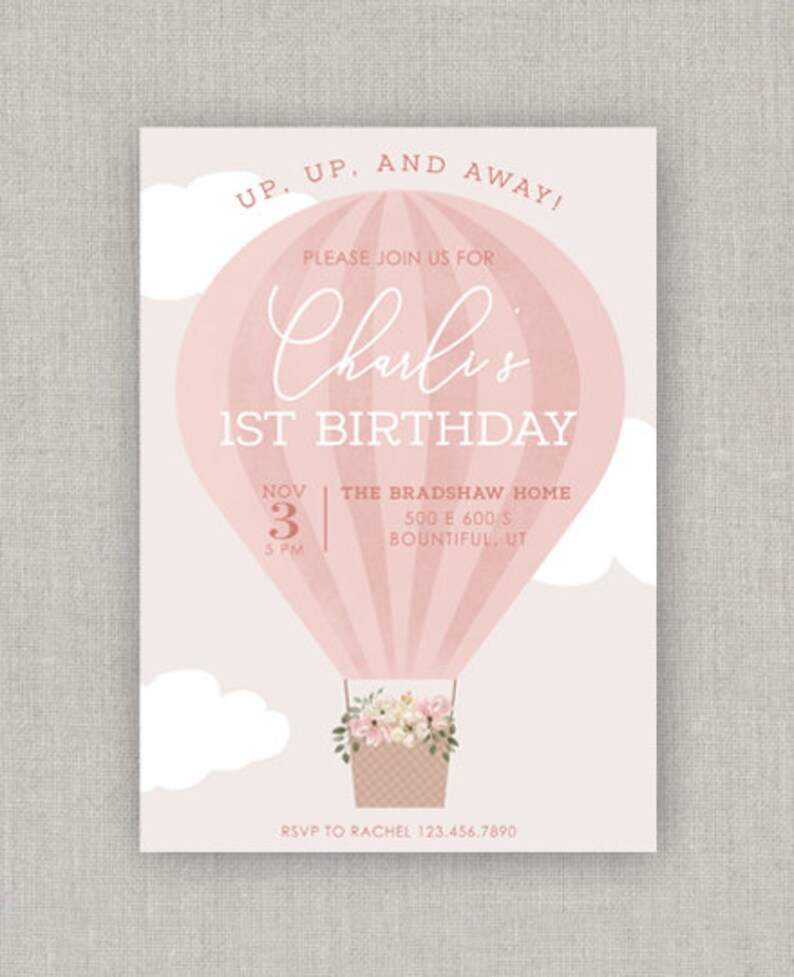 Editable Hot Air Balloon Birthday Invitation Template: Instant - Etsy