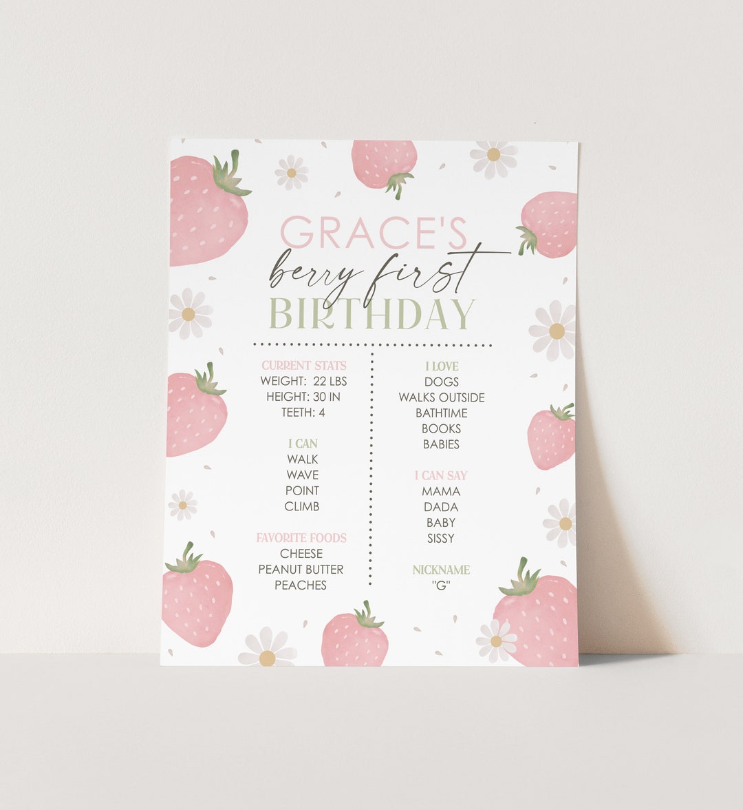 Editable Strawberry Milestone Birthday Board Template: Instant Download ...
