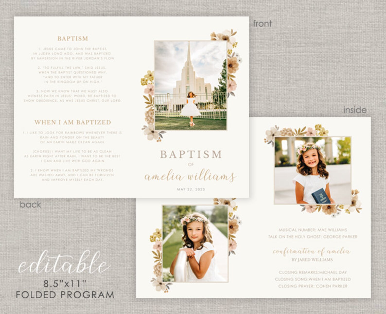 Editable Amelia LDS Baptism Folded Program Template: Instant Download ...
