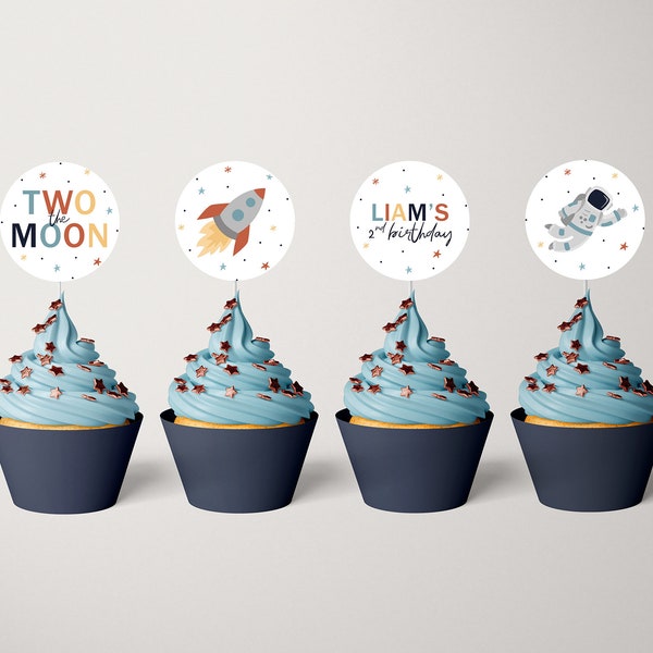 Two the Moon Cupcake Toppers - Etsy