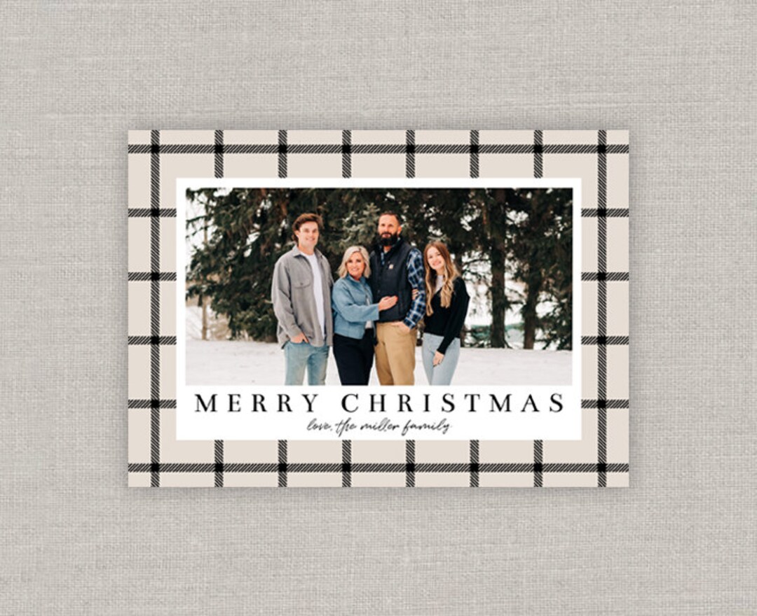 Editable Cream Plaid Christmas Card Template: Instant Download - Etsy