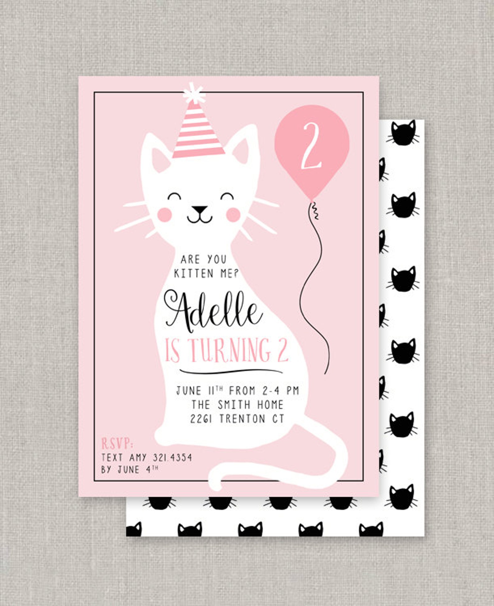 Kitty Cat Birthday Invitation - Etsy