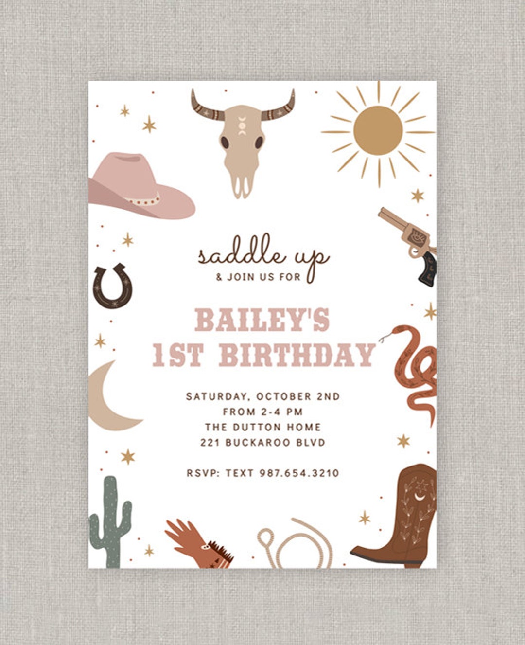 Editable Cowgirl Birthday Invitation Template: Instant Download - Etsy