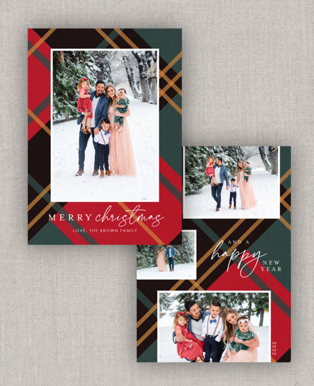 Plaid Christmas Card Template for Photoshop: Instant Download - Etsy