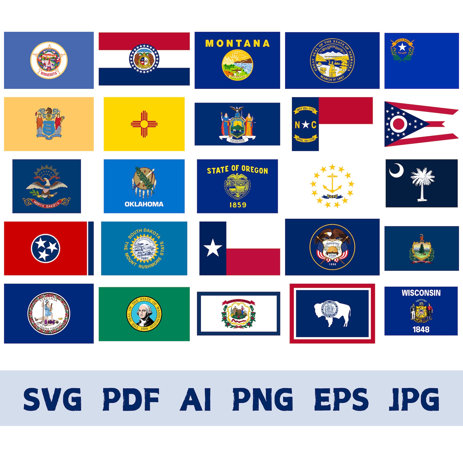 Complete All USA 50 States Flags Svg Png Eps Ai Jpg Vector Graphic ...