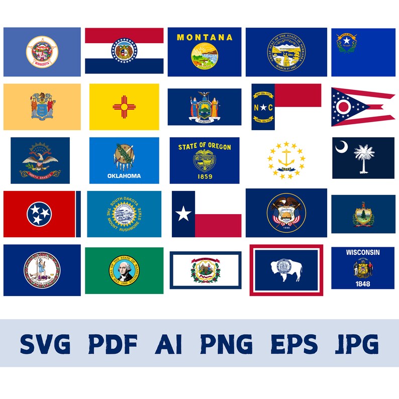 Complete All USA 50 States Flags Svg Png Eps Ai Jpg Vector Graphic ...