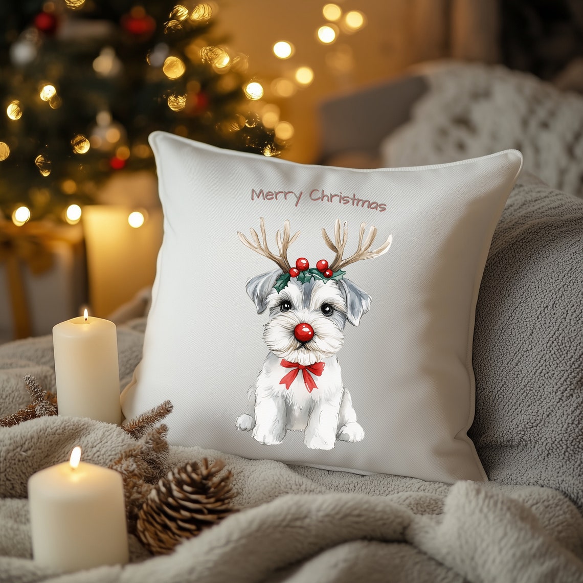 Miniature Schnauzer Puppy,merry Christmas Dog With Reindeer Antlers ...