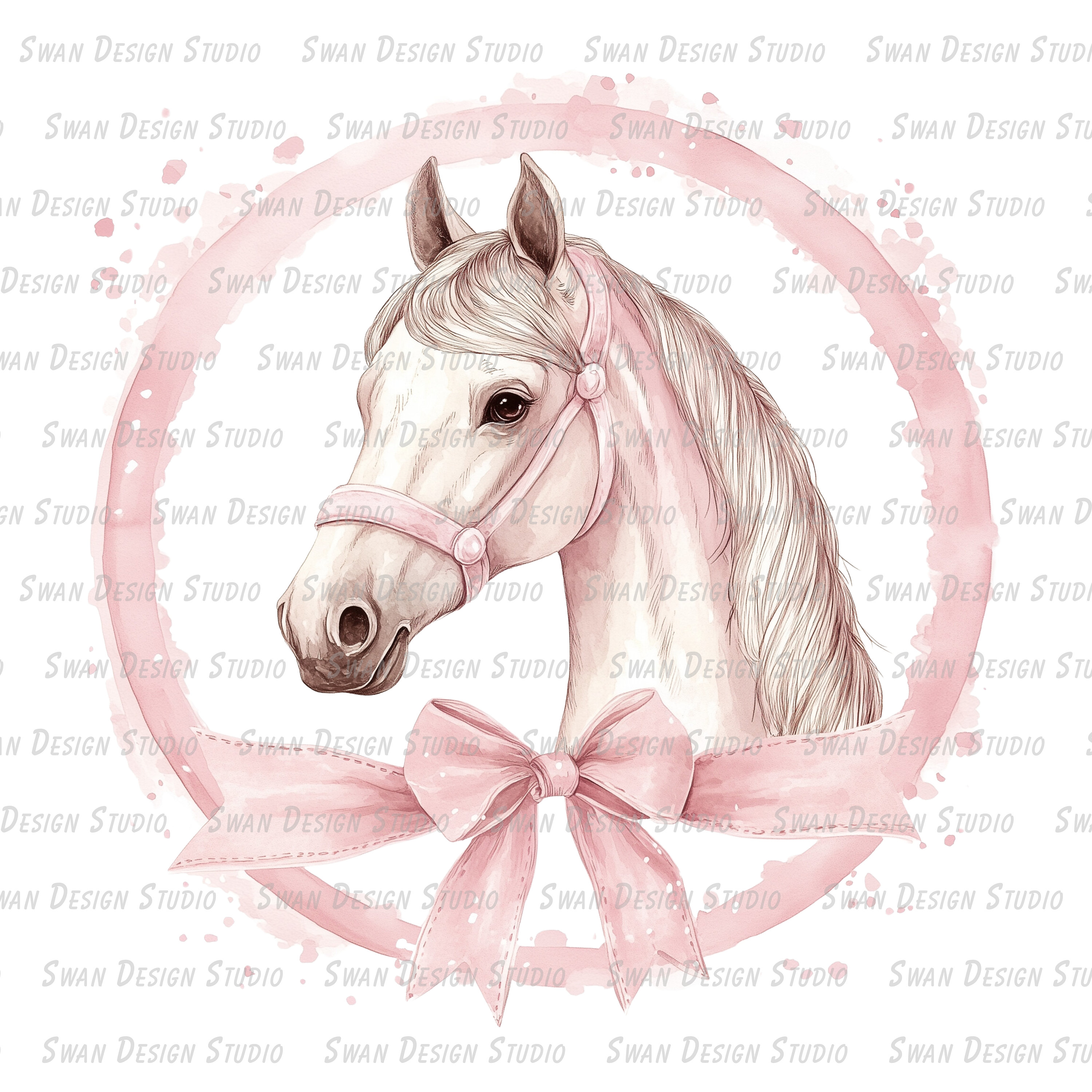 Horse Clipart With Pink Bow,equestrian Art Design,pink Ribbon,pink Bow ...