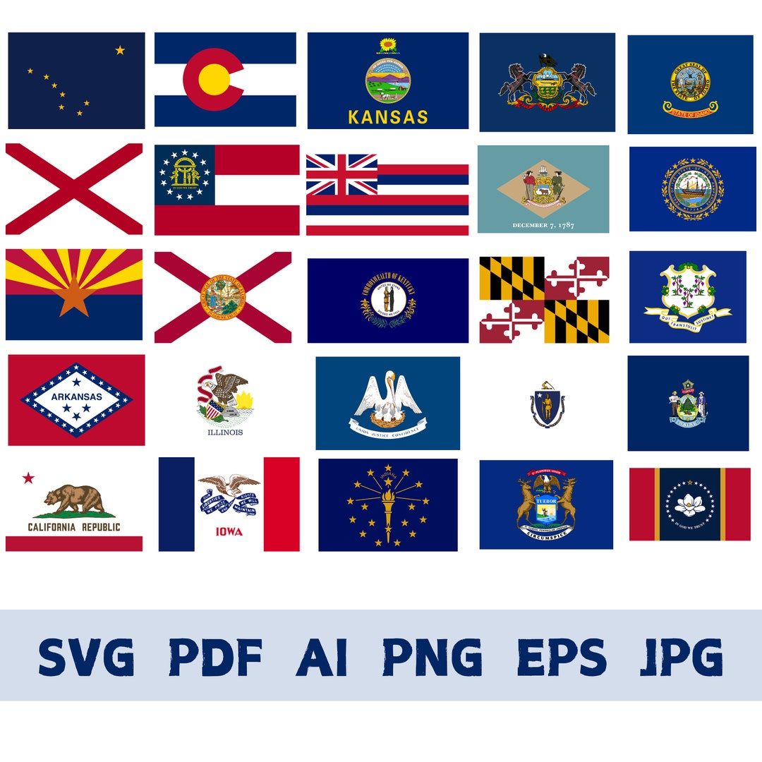 Complete All USA 50 States Flags Svg Png Eps Ai Jpg Vector Graphic ...