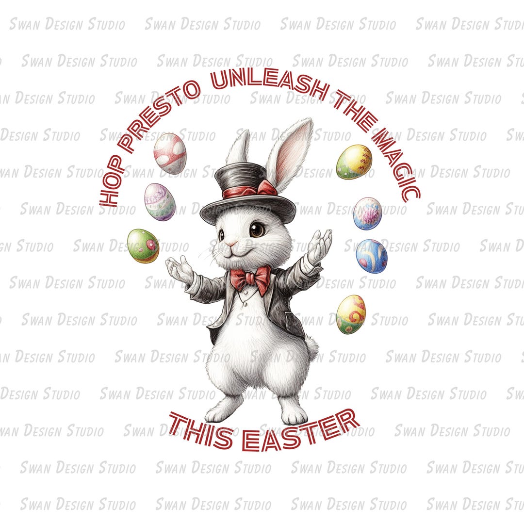 Magical Easter Bunny: Top Hat & Suit, Floating Eggs, Custom Text ...