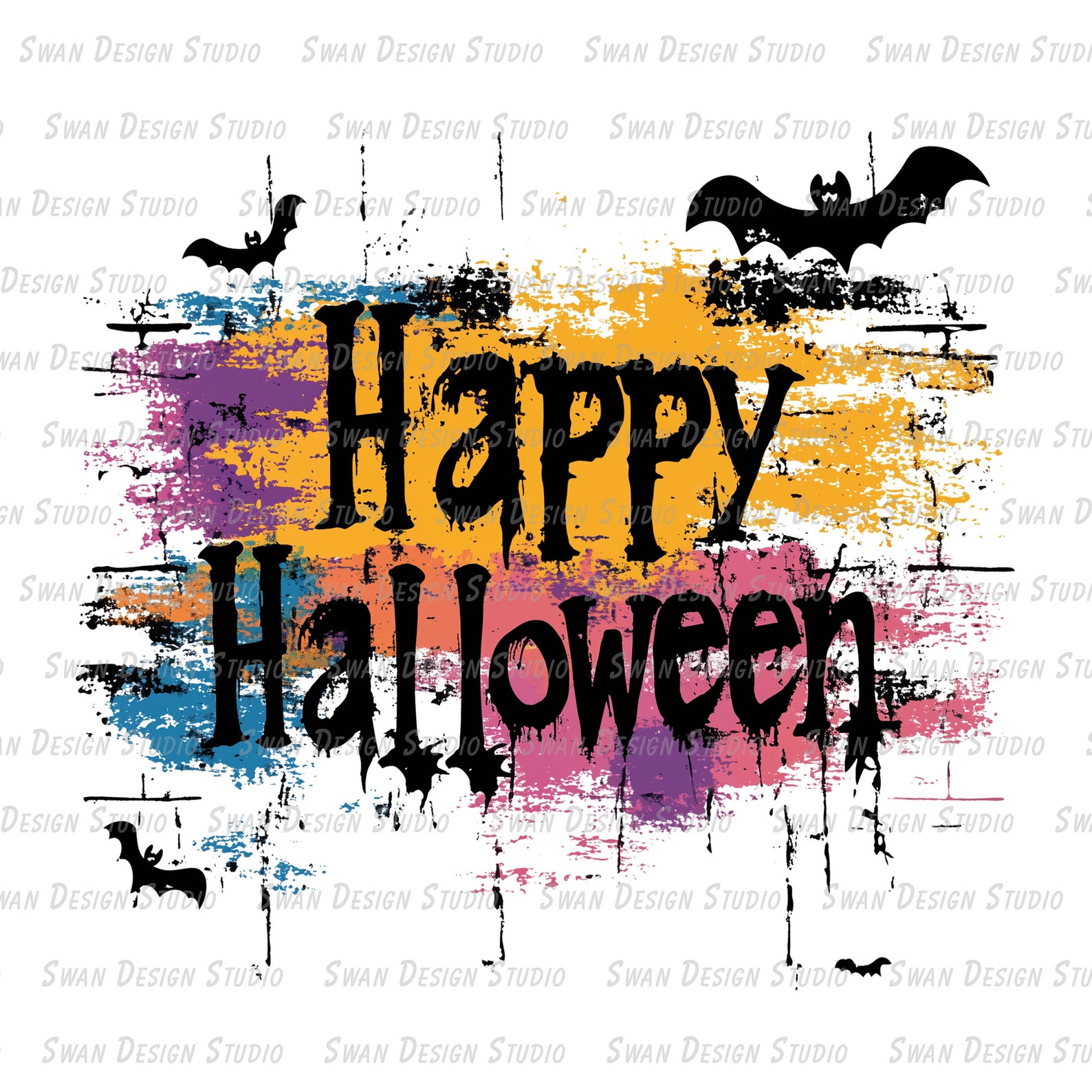 Happy Halloween Colorful Clipart,bat and Grunge Style Design,vibrant ...