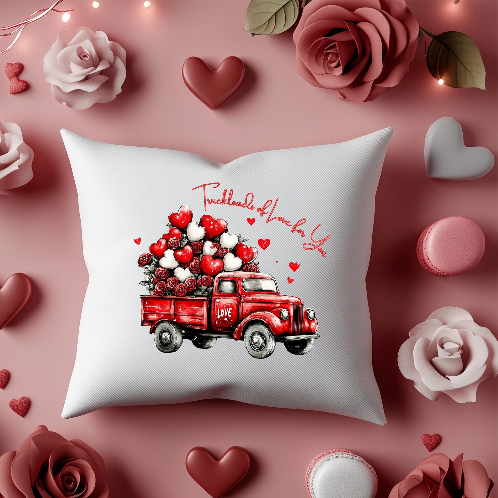 Valentine's Day Red Truck With Hearts and Roses, Love Delivery, Perfect ...