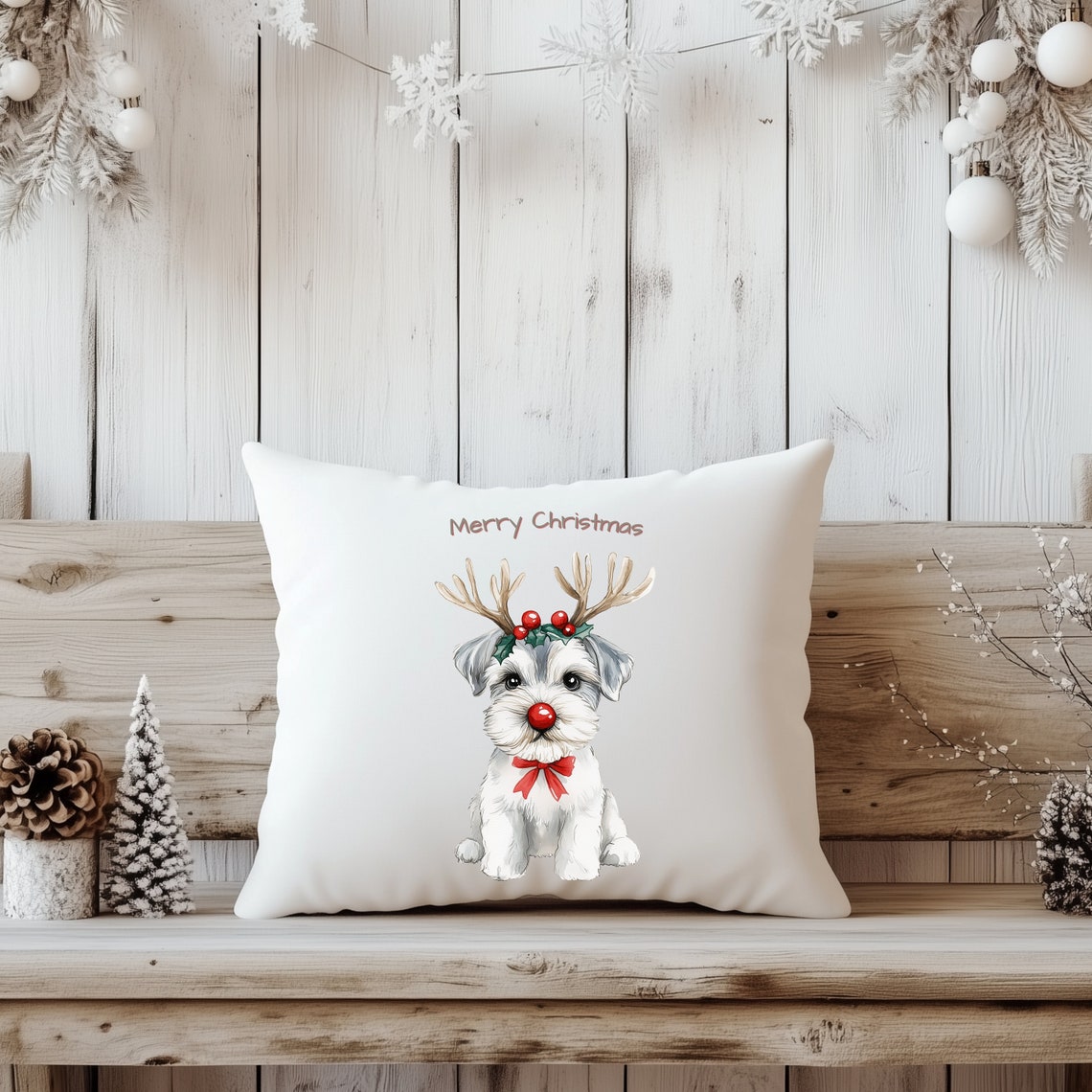 Miniature Schnauzer Puppy,merry Christmas Dog With Reindeer Antlers ...