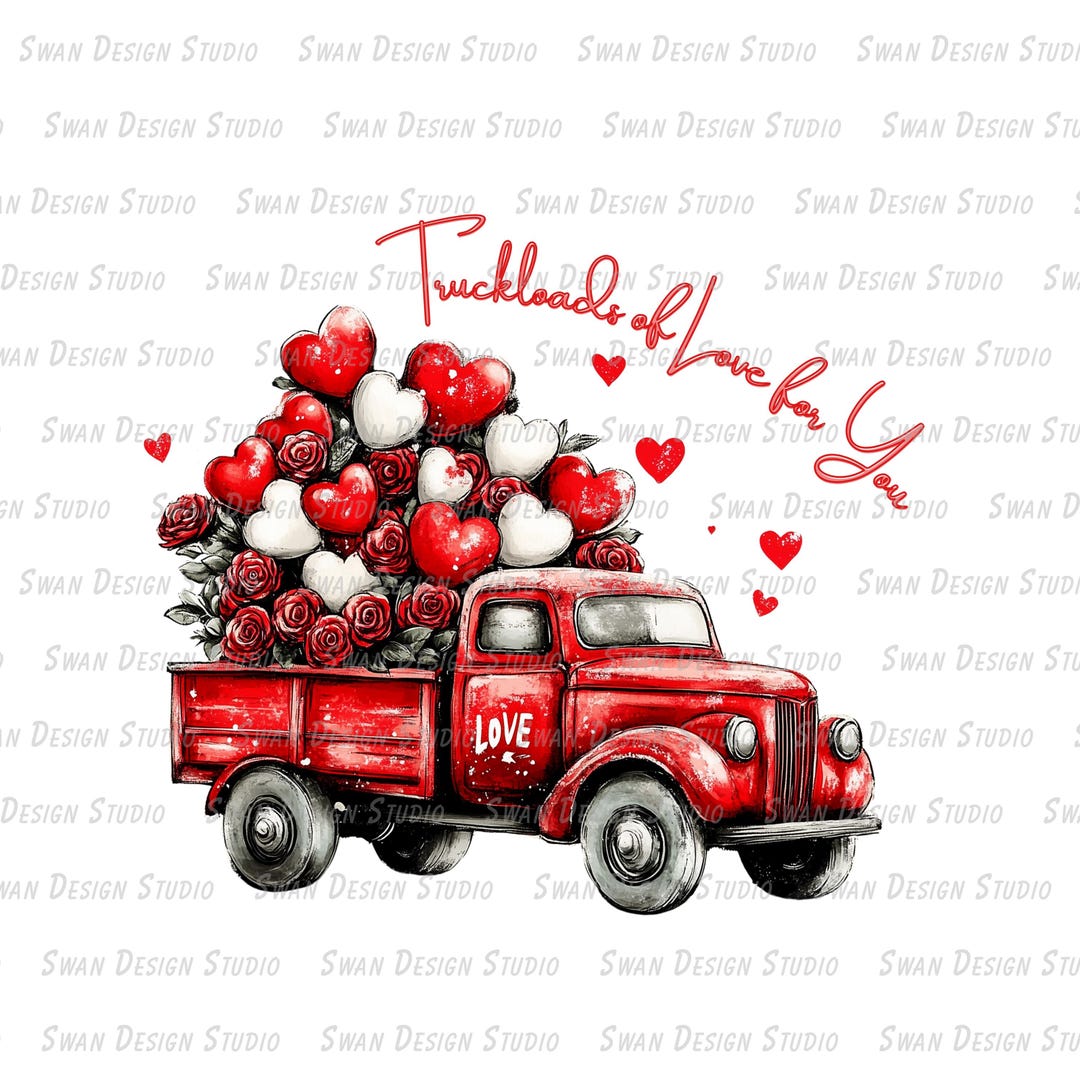 Valentine's Day Red Truck With Hearts and Roses, Love Delivery, Perfect ...