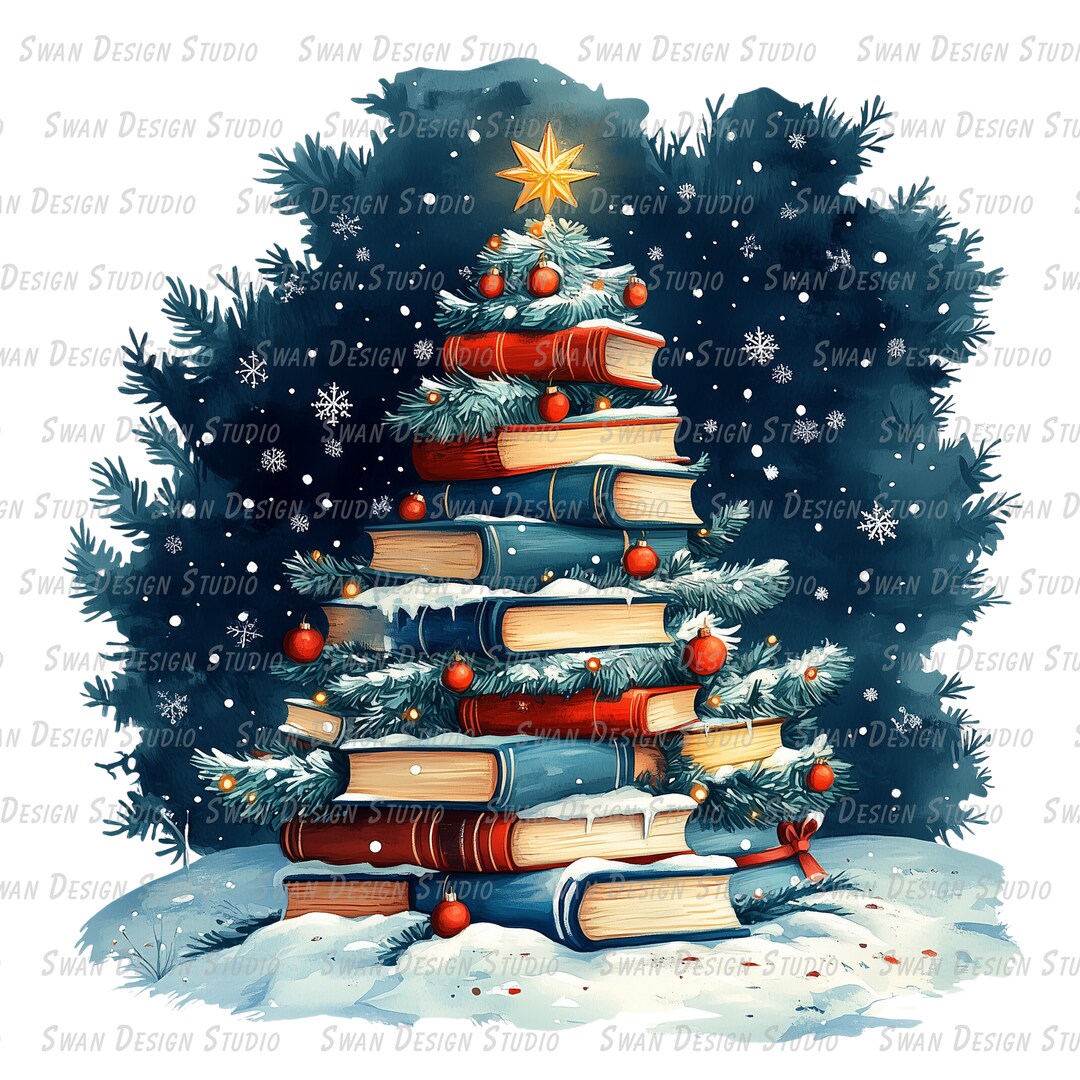 Christmas Book Tree Png,christmas Gift,book Lovers Png,bookworm ...