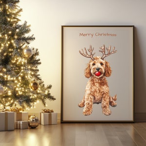 Golden Doodle Dog,merry Christmas Curly Dog Reindeer Clipart, Holiday ...