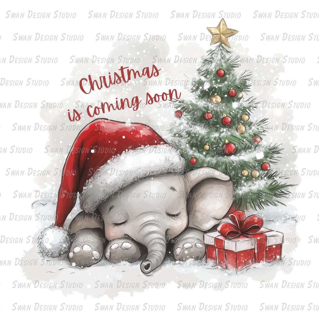 Sleeping Elephant Christmas Art|christmas is Coming Soon Holiday Design ...